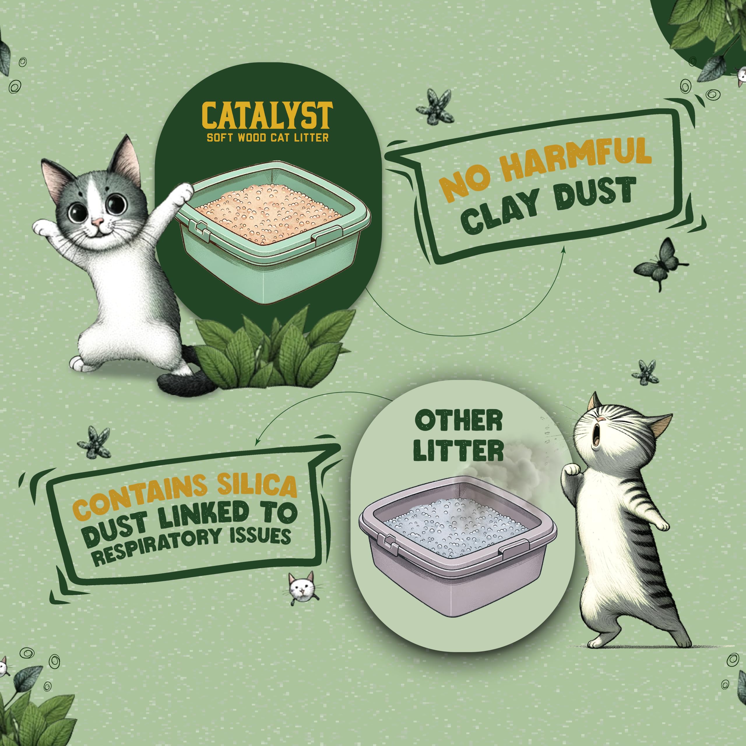 Catalyst Natural Soft Wood Cat Litter (2 Pack, 10lb Bags) - Superior Odor Control, Strong Clumping, Low Dust, and Biodegradable (10lb, Set of 2, Healthy Cat)