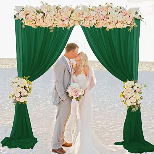 FUHSY Sheer Hunter Green Chiffon Curtains Backdrop 2 Panels 29x120 Inches Semi Sheer Curtain Drapes Sheer Window Voile Curtains Rod Packet Draping Fabric for Wedding Arch Emerald Green Wedding Decor