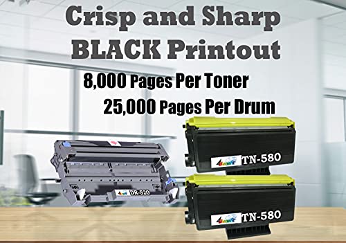 (Toner + Drum) 4Benefit Compatible Replacement TN580 DR520 Toner Cartridge Drum Unit (Set of 3) 2xTN-580 and 1xDR-520 Work for HL-5250DN HL-5270DNHL-5370DW HL-5380DN Laser Printer