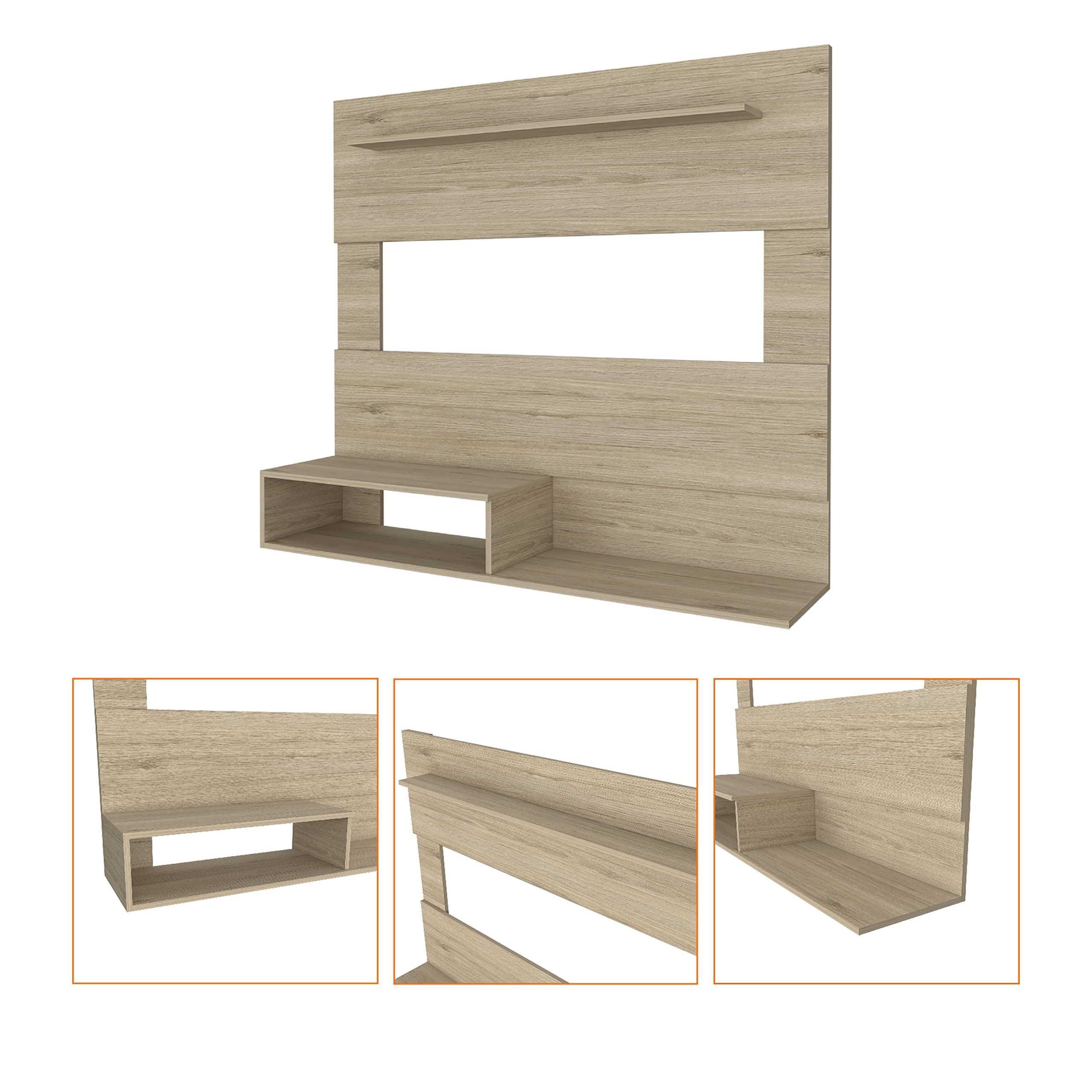 FM FURNITURE Cabos Floating Entertainment Center for TVs up to 55-inches, Light Pine
