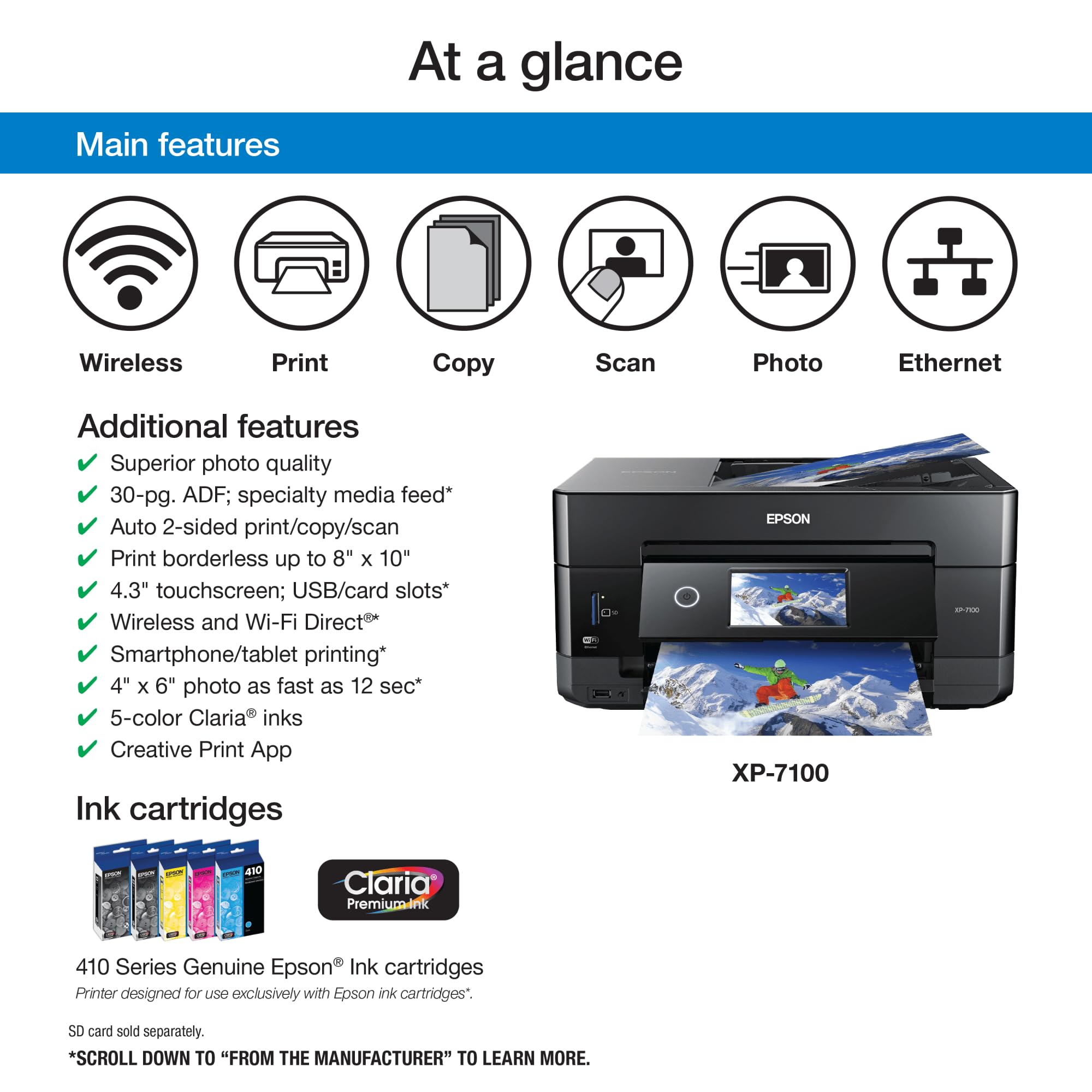 Epson Expression Premium XP-7100 Wireless Color Photo Printer with ADF, Scanner and Copier, Black