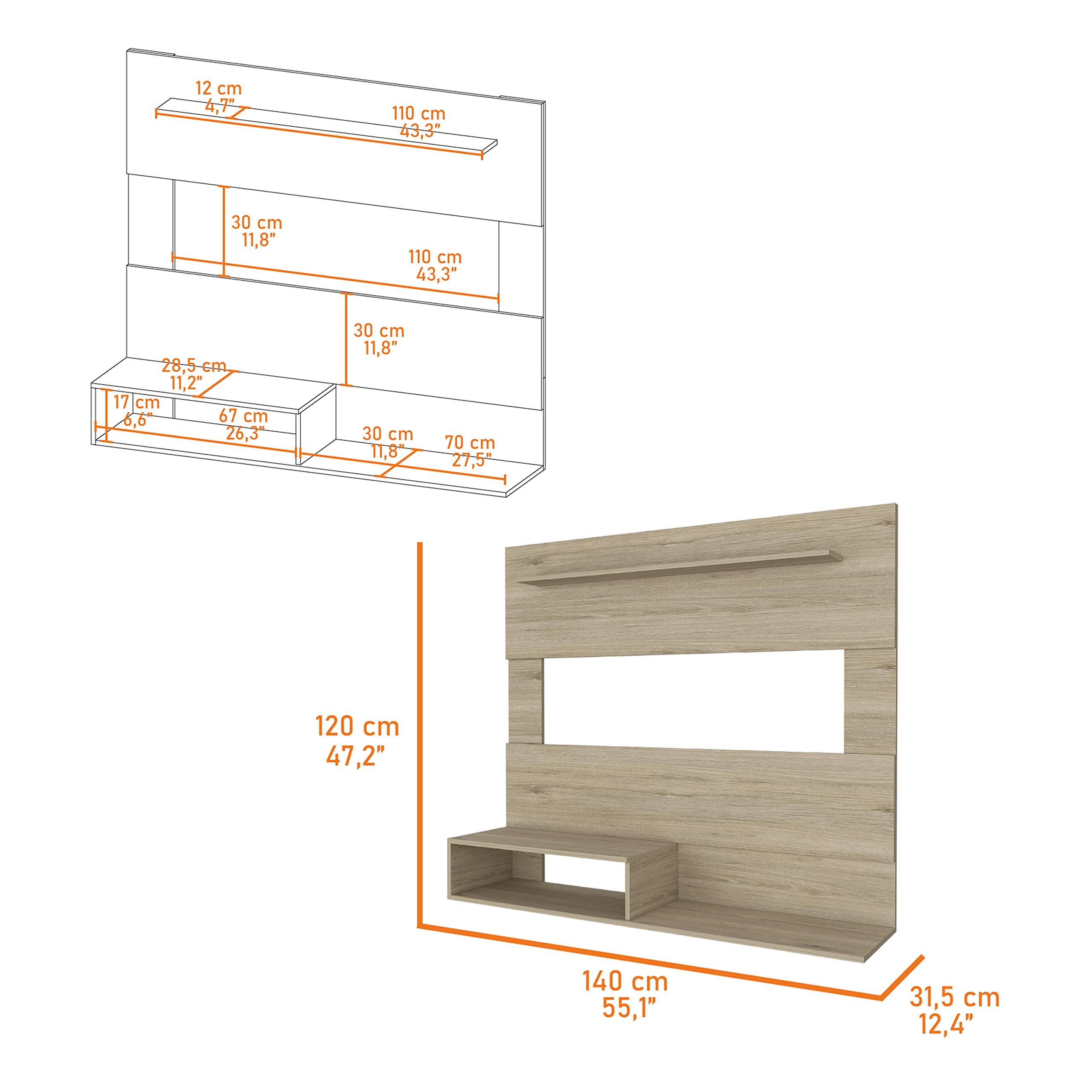 FM FURNITURE Cabos Floating Entertainment Center for TVs up to 55-inches, Light Pine