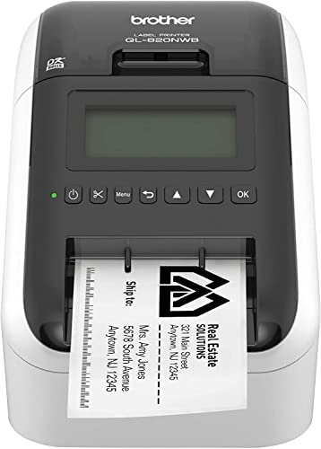 Brother QL-820NWB Professional Ultra Flexible Label Printer - Ethernet, Bluetooth, Wireless, USB Connectivity - 110 Labels Per Minute, 300 x 600 dpi, Backlit Monochrome LCD Display, Auto Cut