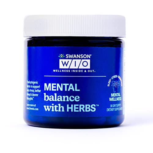 Swanson WIO™ Mental Balance with Herbs™ for Stress Support, Better Sleep, Ayurvedic, Focus, More Energy, Adaptogen, Ashwagandha, Ginseng, Mental Wellness, 30 Capsules (30-Day Supply)