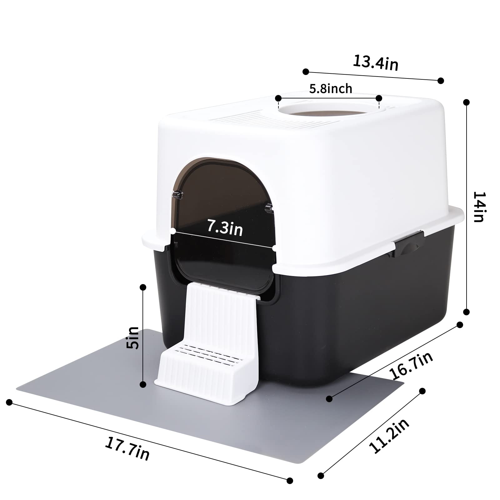 Sfozstra Cat Litter Box with Lid, Fully Enclosed Splash-Proof and Leak-Proof Urine High Edge and Odorless Cat Litter Box, Easy to Installation and Clean (Black(S)