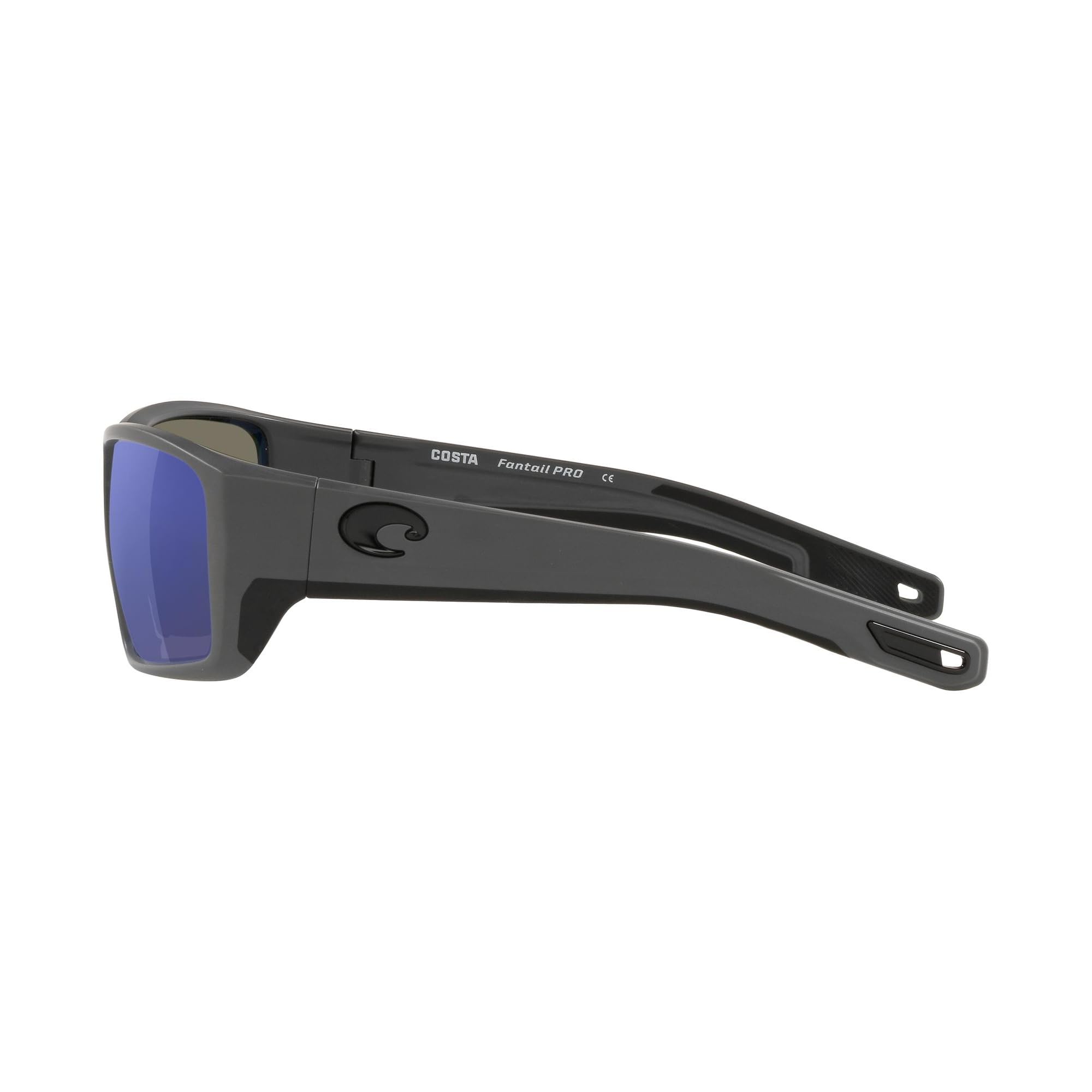 Costa Del Mar Mens Fantail Pro Fishing and Watersports Rectangular Sunglasses, Matte Grey/Blue Mirrored Polarized-580G, 60 mm