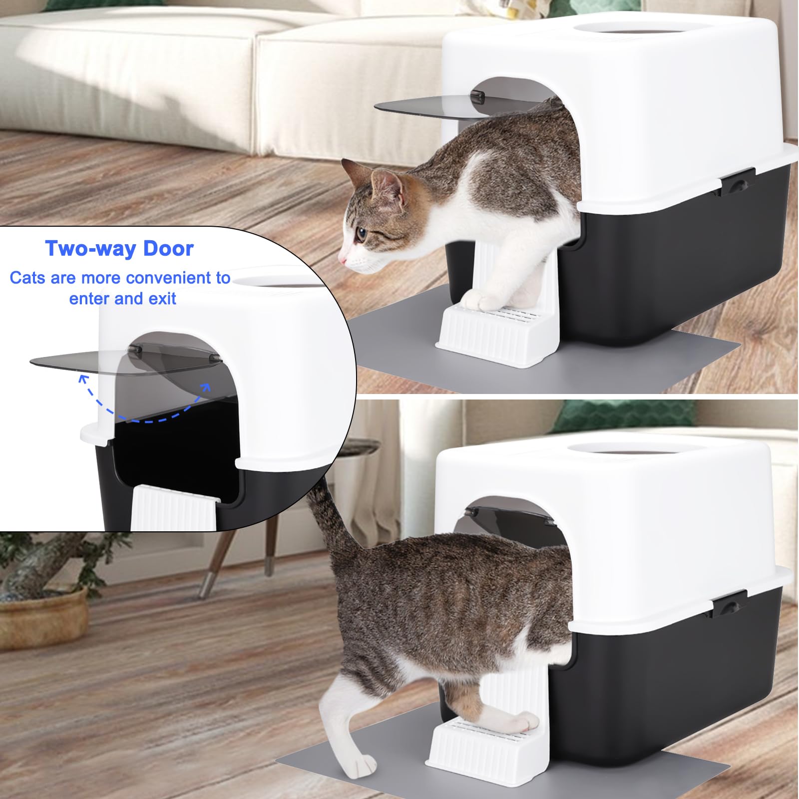 Sfozstra Cat Litter Box with Lid, Fully Enclosed Splash-Proof and Leak-Proof Urine High Edge and Odorless Cat Litter Box, Easy to Installation and Clean (Black(S)