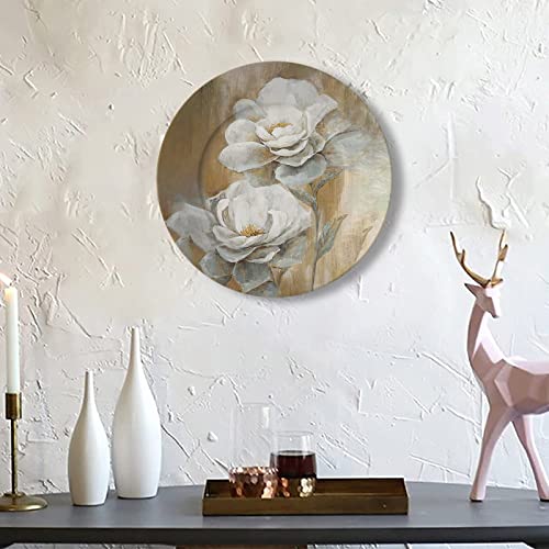 White and Gold Painting Decorative Plate Festival Gift Round Ceramic Plate for Living Room Bedroom Hallway Console Side Table Decor - 7 inches