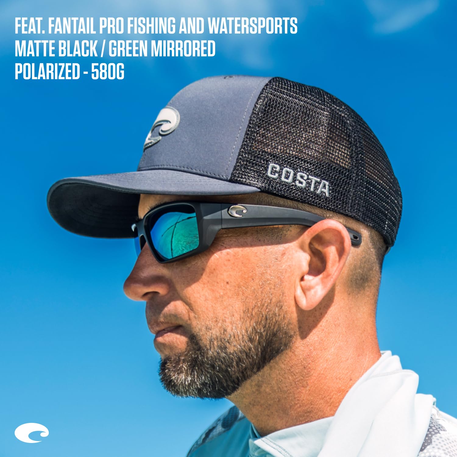 Costa Del Mar Mens Fantail Pro Fishing and Watersports Rectangular Sunglasses, Matte Grey/Blue Mirrored Polarized-580G, 60 mm