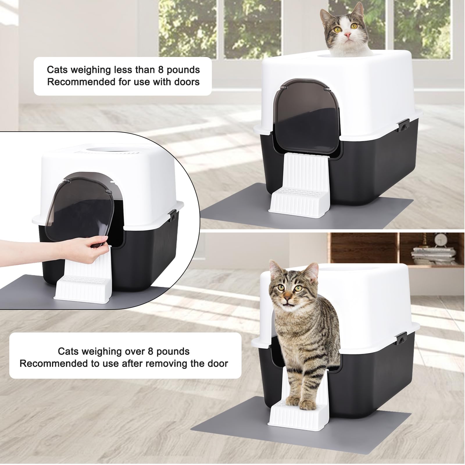 Sfozstra Cat Litter Box with Lid, Fully Enclosed Splash-Proof and Leak-Proof Urine High Edge and Odorless Cat Litter Box, Easy to Installation and Clean (Black(S)