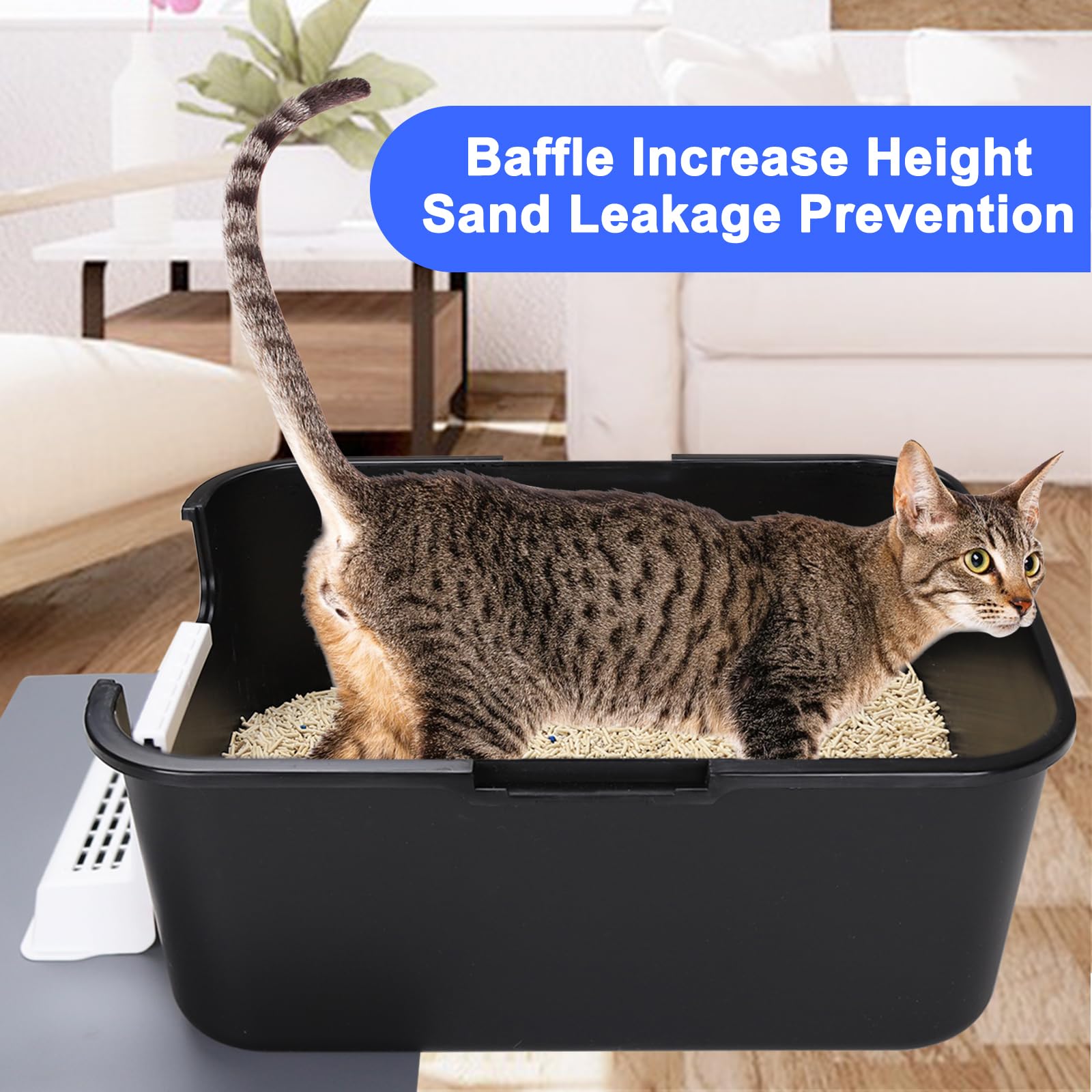 Sfozstra Cat Litter Box with Lid, Fully Enclosed Splash-Proof and Leak-Proof Urine High Edge and Odorless Cat Litter Box, Easy to Installation and Clean (Black(S)