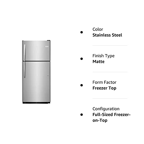 Frigidaire FFTR2021TS 30" Top Freezer Refrigerator with 20.4 cu. ft. Total Capacity 2 Full Width Glass Refrigerator Shelves 1 Full Width Wire Freezer Shelf Reversible Door and 2 Crisper Drawers in Stainless Steel