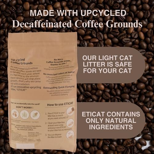 Natural Cat Litter from Upcycled Coffee Grounds - Alternative to Clay and Pellet Litter - Unscented Cat Litter Clumping - Lightweight Litter - Powerful Odor Control - Easy to Scoop - 13 LB