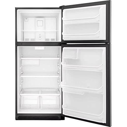 Frigidaire FFTR2021TS 30" Top Freezer Refrigerator with 20.4 cu. ft. Total Capacity 2 Full Width Glass Refrigerator Shelves 1 Full Width Wire Freezer Shelf Reversible Door and 2 Crisper Drawers in Stainless Steel