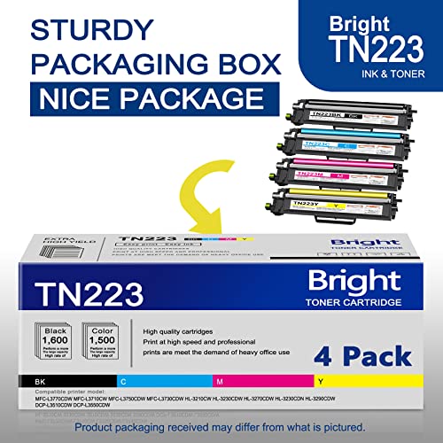 pgisoxt 4 Pack TN-223BK/C/M/Y Toner Cartridge: Compatible TN-223 TN 223 Replacement for Brother MFC-L3710CW L3750CDW L3730CDW HL-3210CW 3230CDW 3270CDW 3230CDN DCP-L3510CDW L3550CDW Printer