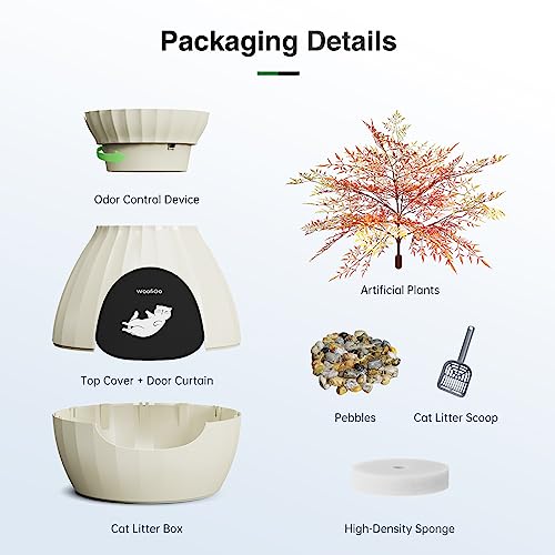 Plant Litter Box - Smart Odor Removal Sterilization - Hidden Litter Box Furniture for Indoor, Extra Large Cat Litter Box for Big Cats&Multiple Cats, Includes Artificial Plants, Door Curtain, Scoop