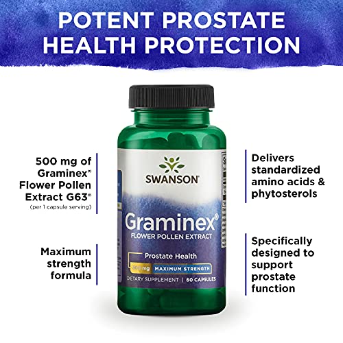 Swanson Maximum Strength Graminex Flower Pollen Extract - Supports Prostate Health, Urinary Tract Function, and Kidney Health - Mens Health Supplement - (60 Capsules, 500mg Each) (2 Pack)