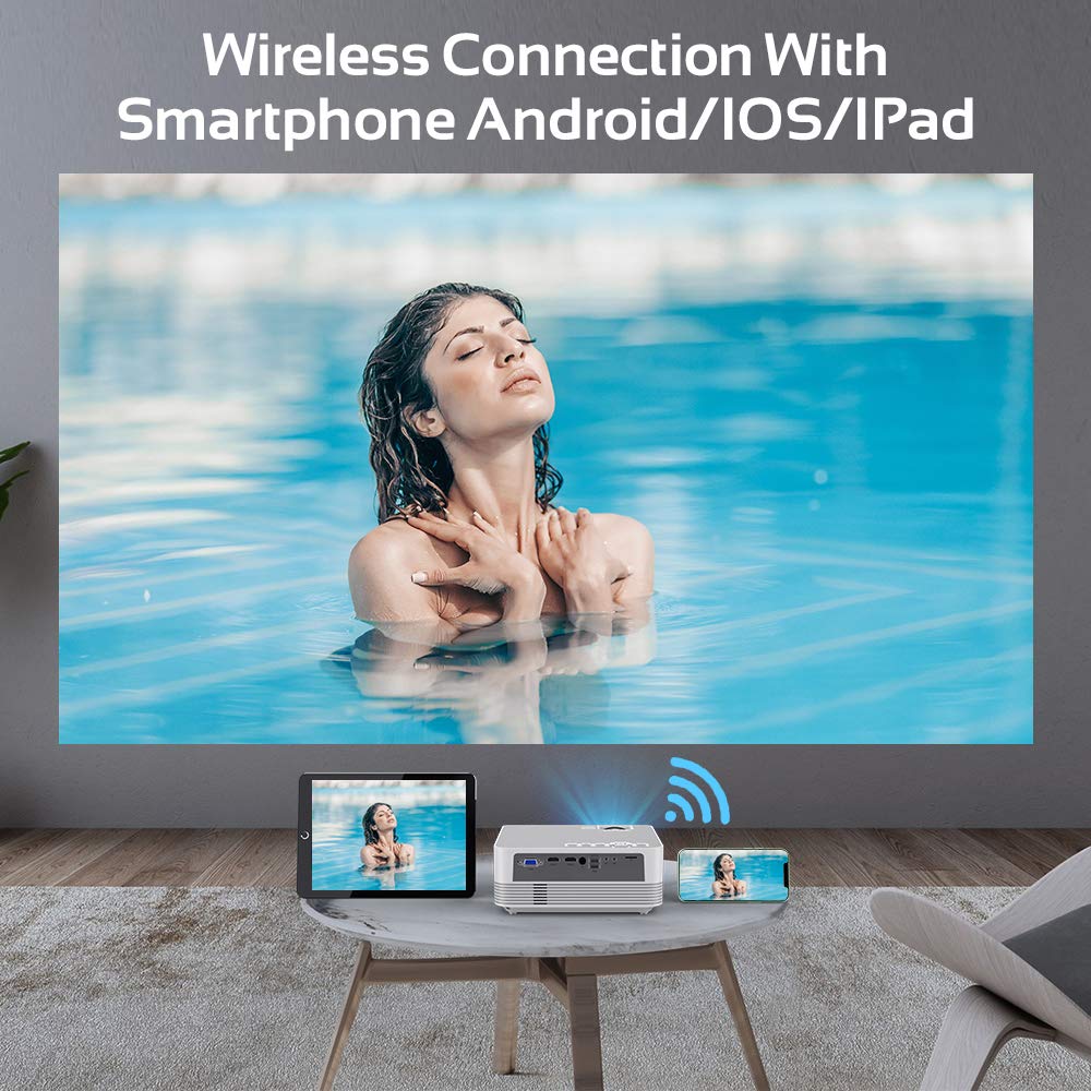 Native 1080P WiFi Bluetooth Projector, DBPOWER 9500L Full HD Outdoor Movie Projector Support iOS/Android Sync Screen&Zoom, Home Theater Video Projector Compatible w/PC/DVD/TV/Carrying Case Included