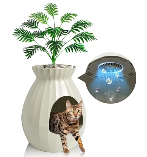Plant Litter Box - Smart Odor Removal Sterilization - Hidden Litter Box Furniture for Indoor, Extra Large Cat Litter Box for Big Cats&Multiple Cats, Includes Artificial Plants, Door Curtain, Scoop
