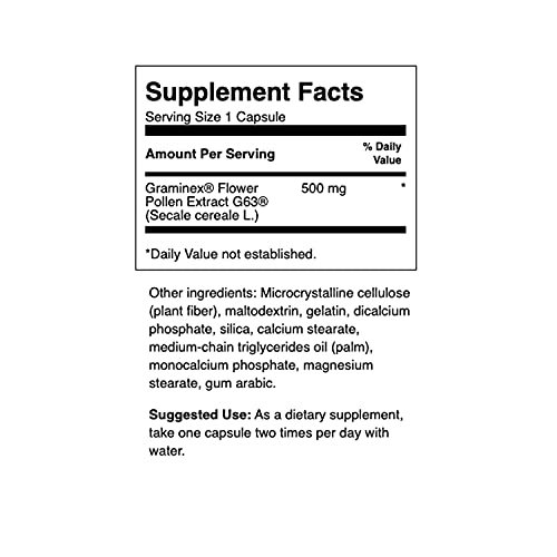 Swanson Maximum Strength Graminex Flower Pollen Extract - Supports Prostate Health, Urinary Tract Function, and Kidney Health - Mens Health Supplement - (60 Capsules, 500mg Each) (2 Pack)