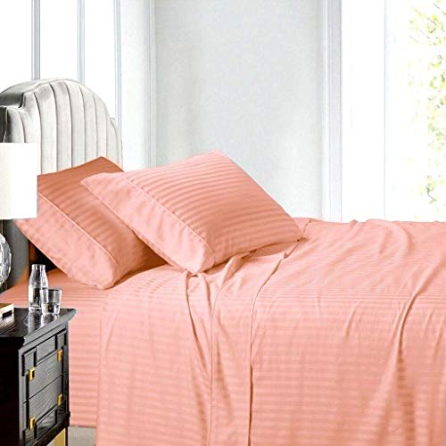 Cotton Home Depot Short Queen Striped Sheet Set - Hotel Luxury Bedding Sheets Set - Extra Soft Bed Sheets - Deep Pocket up to 12" - Wrinkle, Fade, Stain Resistant - 4 Piece ( Short Queen , Peach )