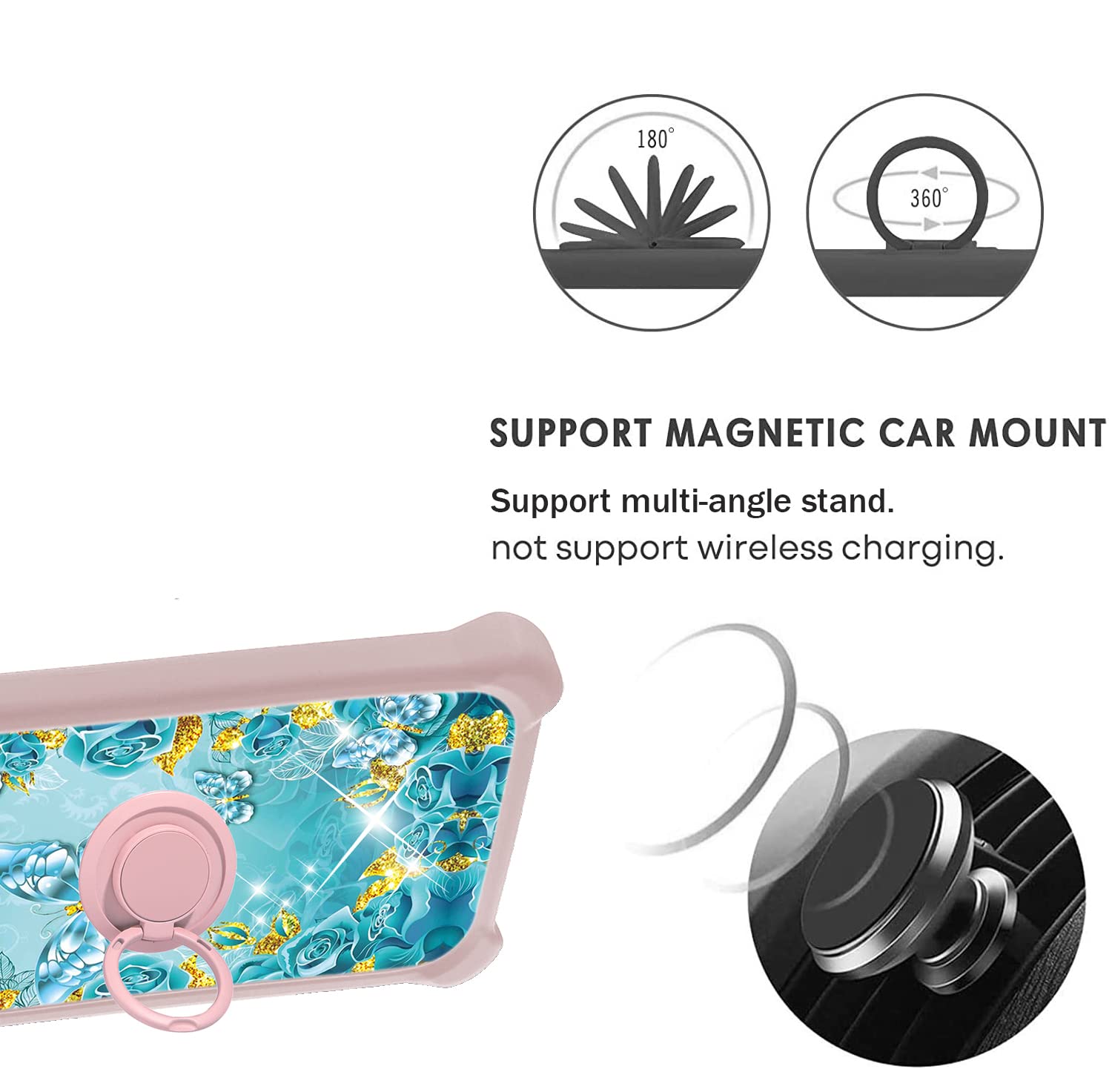Case for Moto Thinkphone Case Compatible with Motorola Thinkphone Phone Case Cover [with Tempered Glass Screen Protector][Hard PC + Soft Silicone][Ring Support] [Gold Glitter+Luminous] JSF-YHD