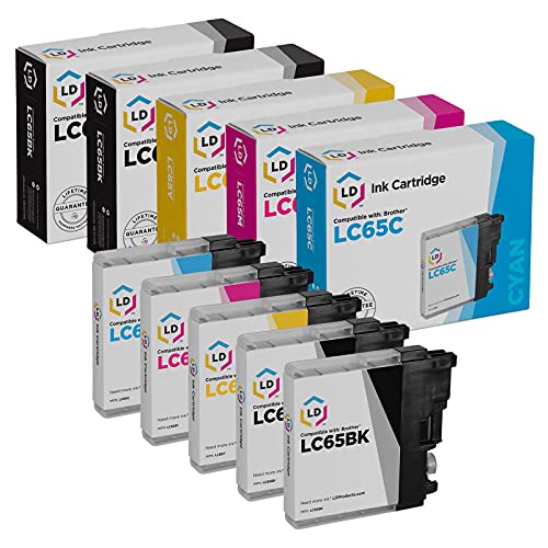 LD Compatible Ink Cartridge Replacement for Brother LC65 High Yield (2 Black, 1 Cyan, 1 Magenta, 1 Yellow, 5-Pack)