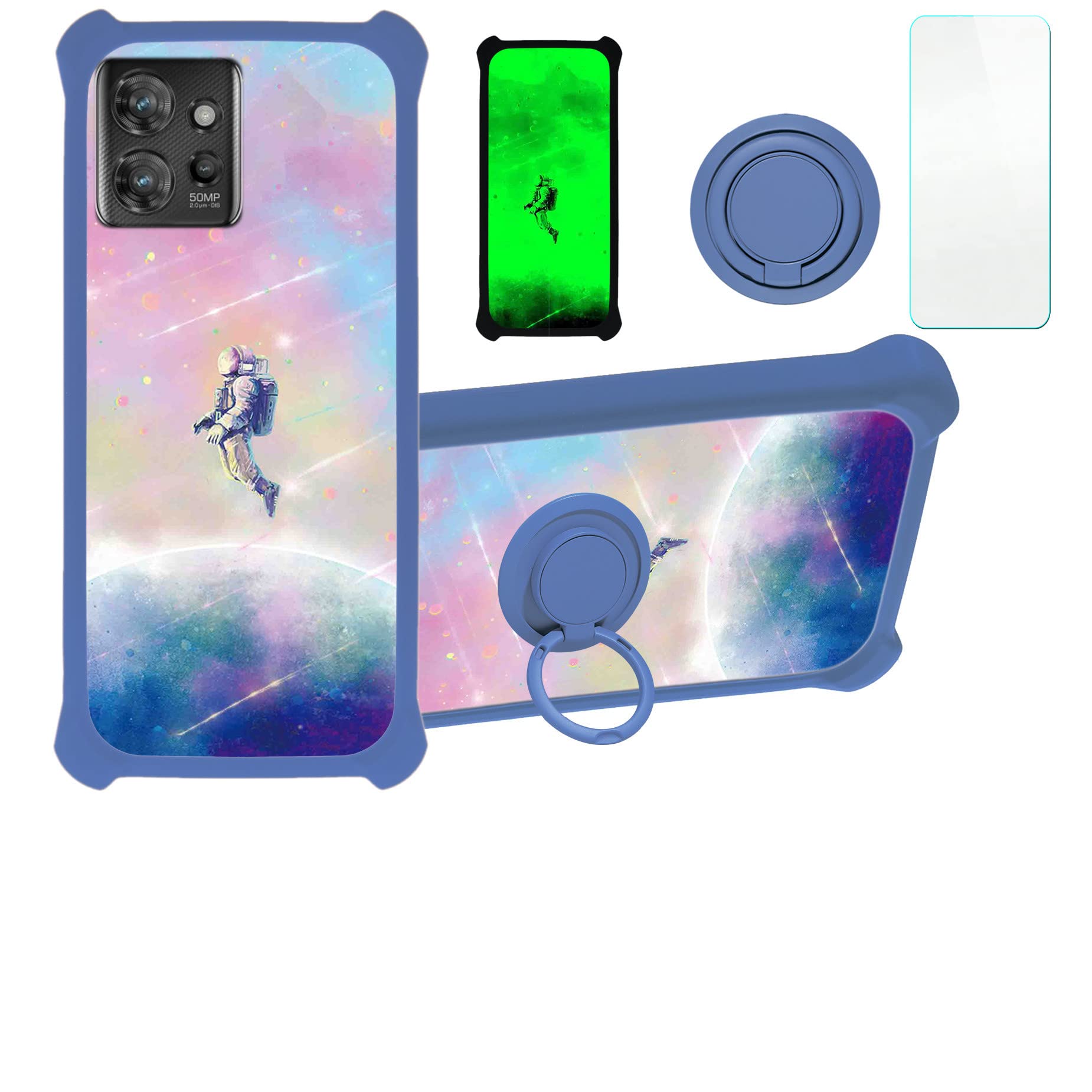jioeuinly Case for Moto Thinkphone Case Compatible with Motorola Thinkphone Phone Case Cover [with Tempered Glass Screen Protector][Hard PC + Soft Silicone][Ring Support] [Luminous Effect] YGL-FXJ