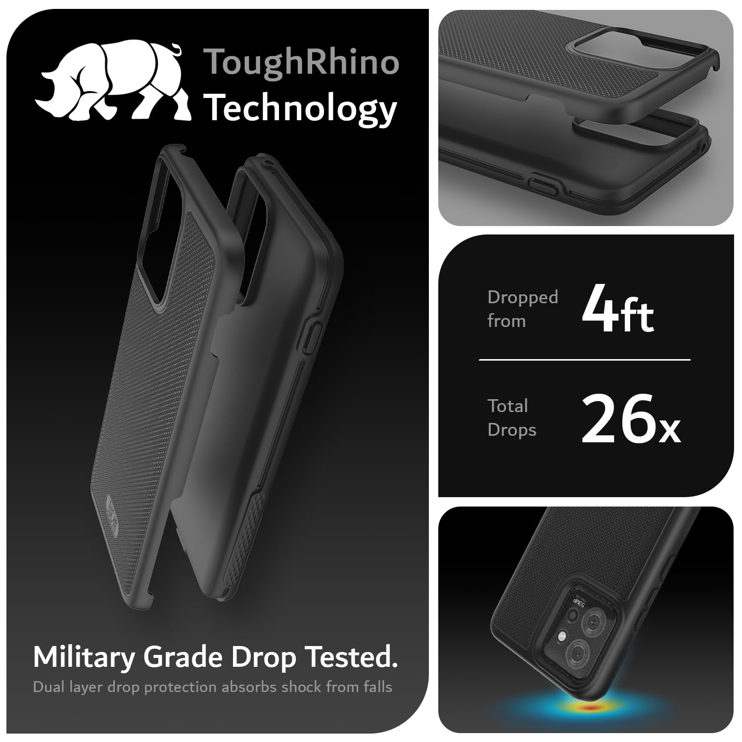 TUDIA DualShield Grip Designed for Motorola ThinkPhone Case (2023), [MergeGrip] Dual Layer Shockproof Slim Military Grade Non-Slip Tough Heavy Duty Protective Phone Case Cover (Matte Black)