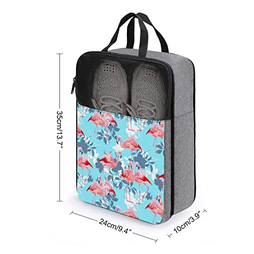 Frcavbin Travel Shoe Bag Shoes Carrier with Handle and Zipper Foldable Shoe Puches Organizer for Home storage School starts (Floral With Pink Flamingo)