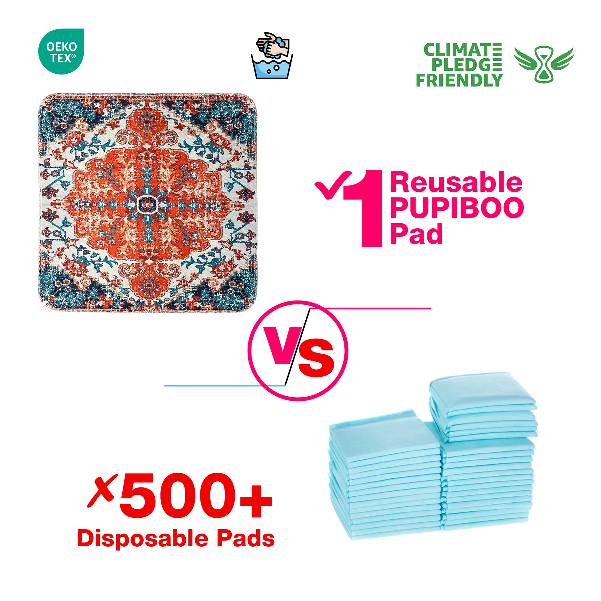 PUPIBOO Washable Pee Pads for Dogs - Super Absorbent Reusable Puppy Training Pads - 100% Waterproof, Leak-Proof & Non-Slip Whelping Pads for Pet Housebreaking