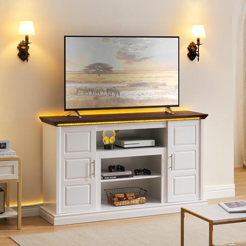IDEALHOUSE Farmhouse Modern TV Stand, 58 x 15.7 x 33.8 inches, White