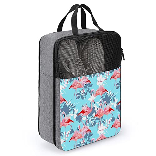 Frcavbin Travel Shoe Bag Shoes Carrier with Handle and Zipper Foldable Shoe Puches Organizer for Home storage School starts (Floral With Pink Flamingo)