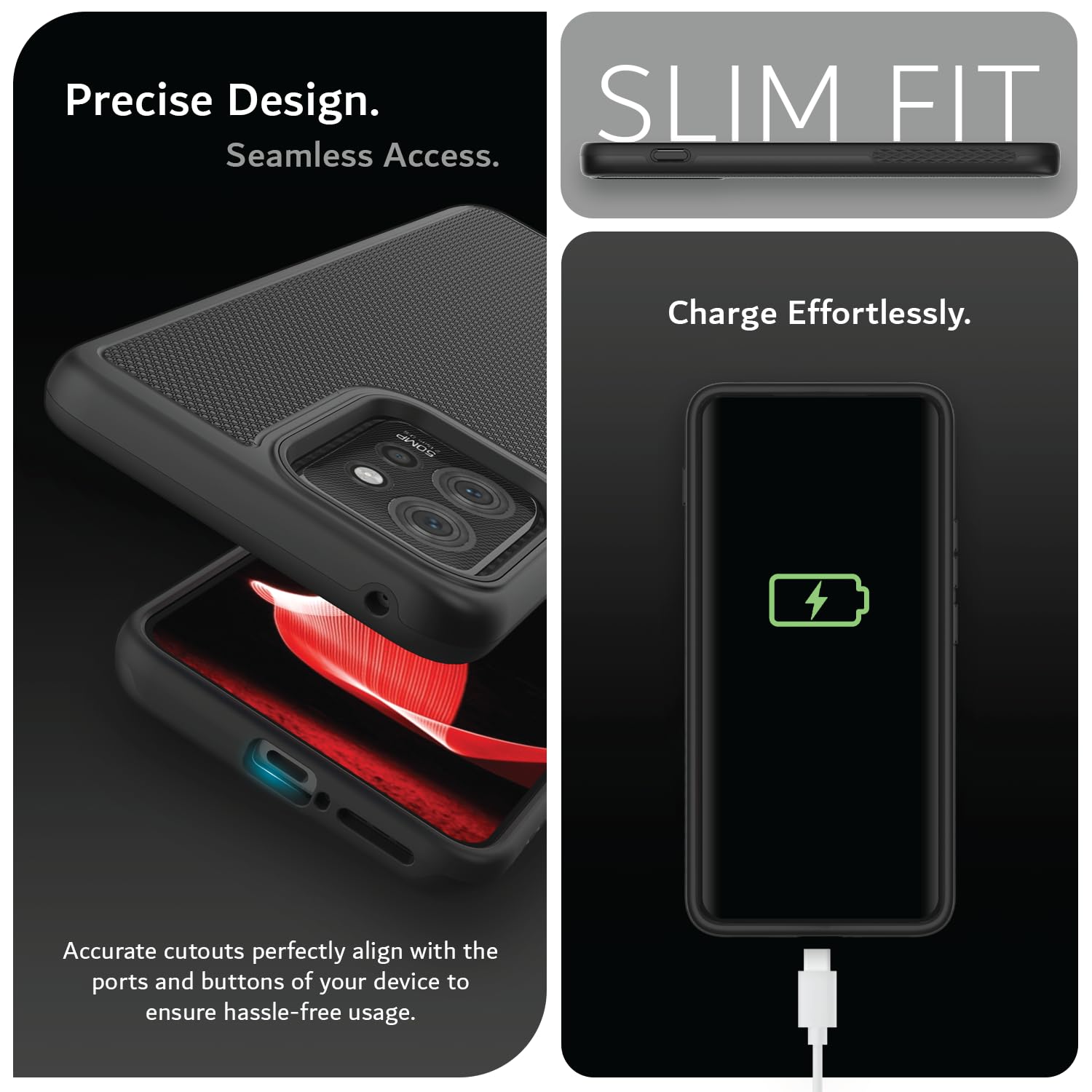TUDIA DualShield Grip Designed for Motorola ThinkPhone Case (2023), [MergeGrip] Dual Layer Shockproof Slim Military Grade Non-Slip Tough Heavy Duty Protective Phone Case Cover (Matte Black)