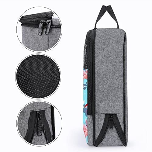 Frcavbin Travel Shoe Bag Shoes Carrier with Handle and Zipper Foldable Shoe Puches Organizer for Home storage School starts (Floral With Pink Flamingo)