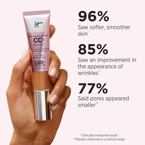 IT Cosmetics CC+ Cream Illumination, Light Medium (C) - Color Correcting Cream, Full-Coverage Foundation, Hydrating Serum & SPF 50+ Sunscreen - Radiant Finish - 1.08 fl oz