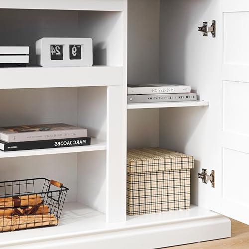 IDEALHOUSE Farmhouse Modern TV Stand, 58 x 15.7 x 33.8 inches, White