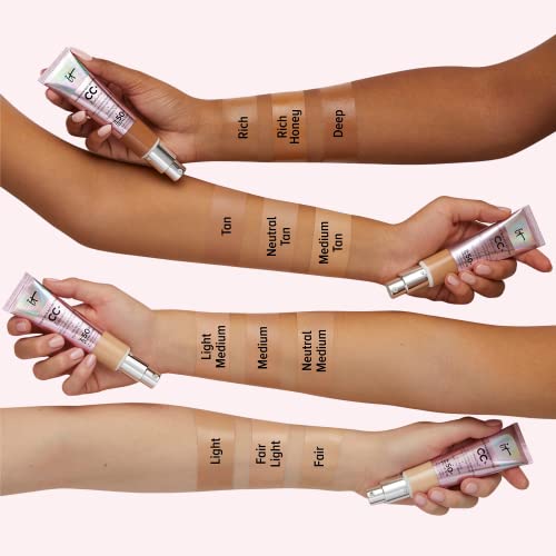 IT Cosmetics CC+ Cream Illumination, Light Medium (C) - Color Correcting Cream, Full-Coverage Foundation, Hydrating Serum & SPF 50+ Sunscreen - Radiant Finish - 1.08 fl oz
