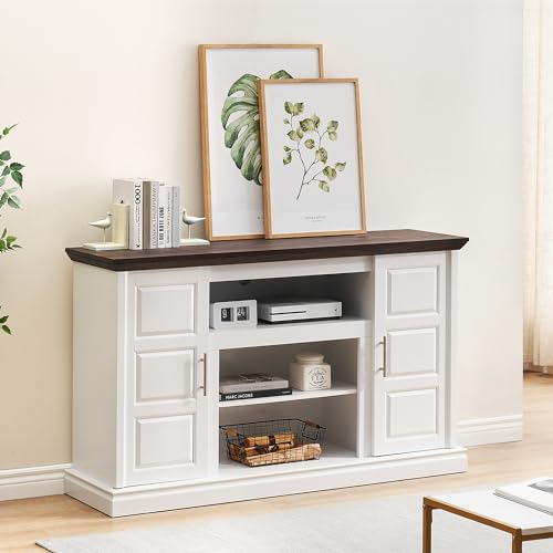 IDEALHOUSE Farmhouse Modern TV Stand, 58 x 15.7 x 33.8 inches, White