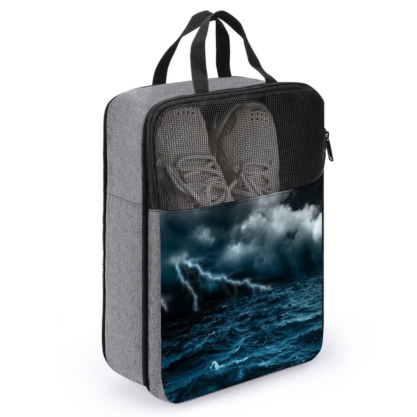 Frcavbin Travel Shoe Bag Shoes Carrier with Handle and Zipper Foldable Shoe Puches Organizer for Home storage School starts (Storm Ocean)