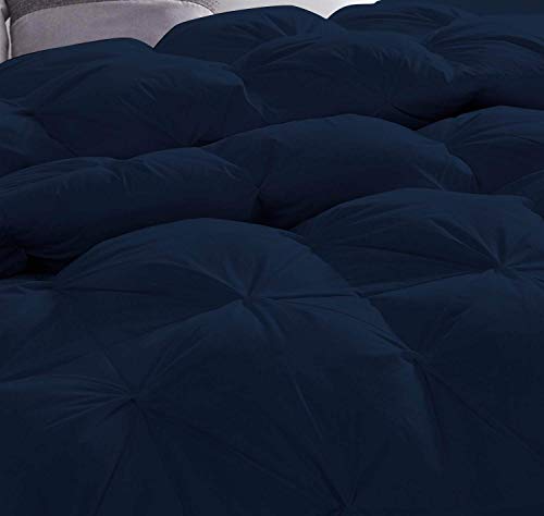 Cotton Home Depot 1 Piece Pinch Pleated Comforter Premium 800 Thread Count 100% Egyptian Cotton Super Soft ( Full/Queen Size , Navy Colour )