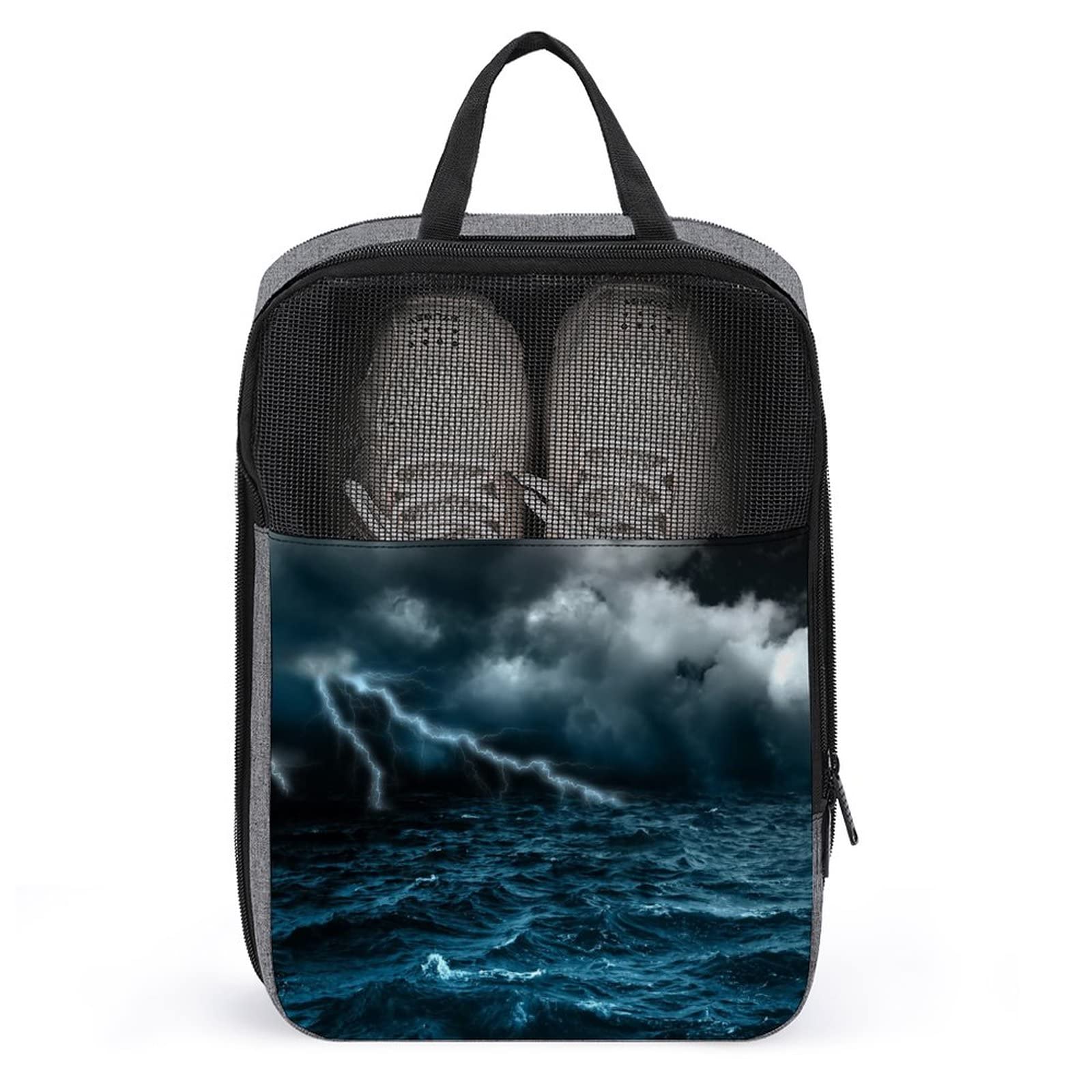 Frcavbin Travel Shoe Bag Shoes Carrier with Handle and Zipper Foldable Shoe Puches Organizer for Home storage School starts (Storm Ocean)