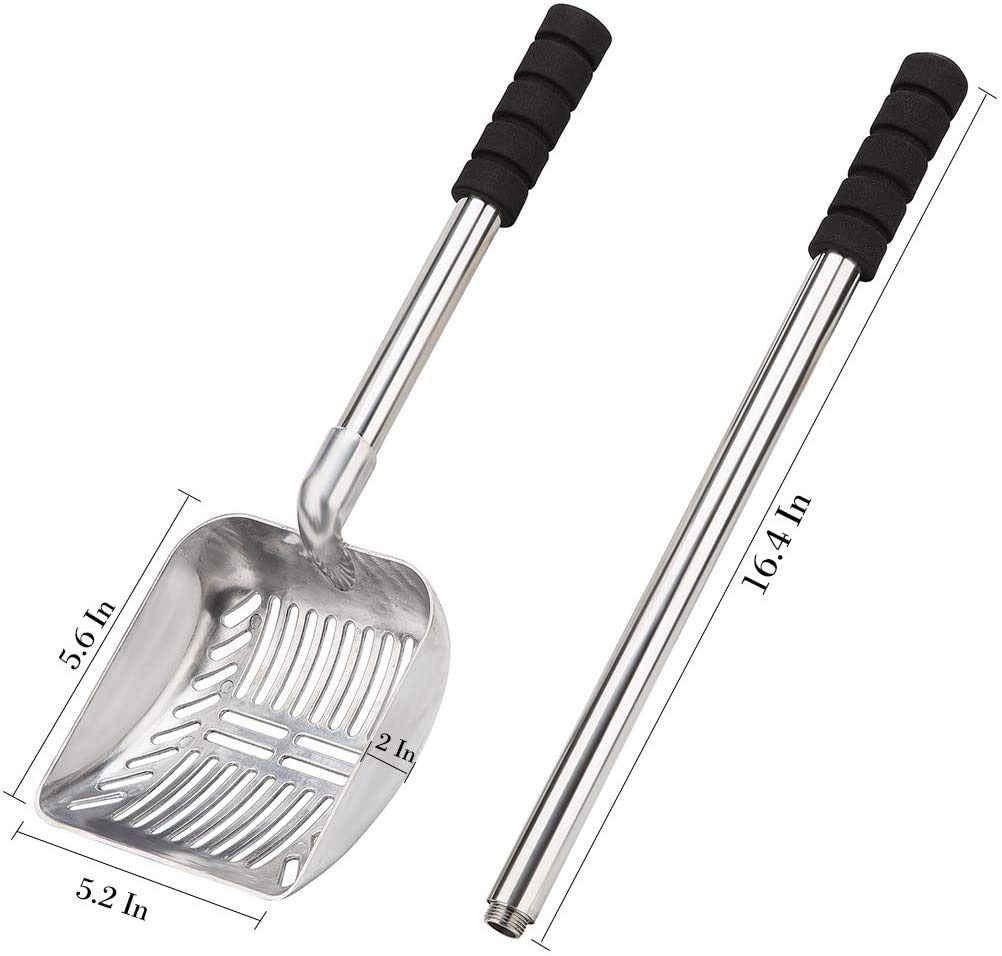Yangbaga Metal Cat Litter Scoop with Deep Shovel&Long Handle,Detachable Stainless Steel Non-Stick Litter Sifter with Foam Padded Grip, No Bending Back Heavy Duty Cat Litter Scooper