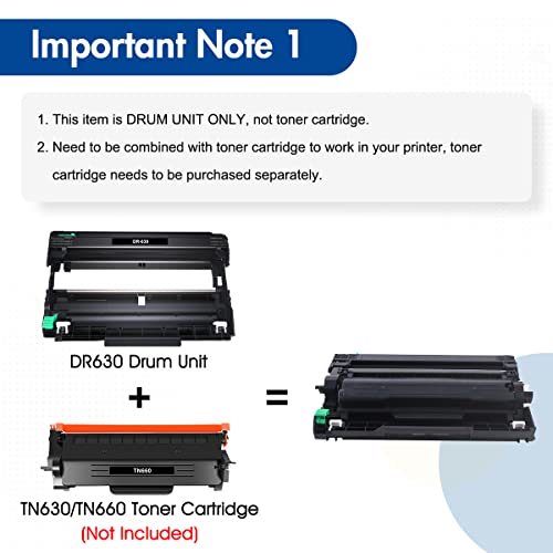 DR630 DR-630 Drum Unit 2-Pack Compatible Replacement for Brother DR630 DR-630 Drum Unit for Brother MFC-L2700DW HL-L2300D HL-L2340DW HL-L2380DW MFC-L2740DW DCP-L2540DW HL-L2305W HL-L2360DW Printer