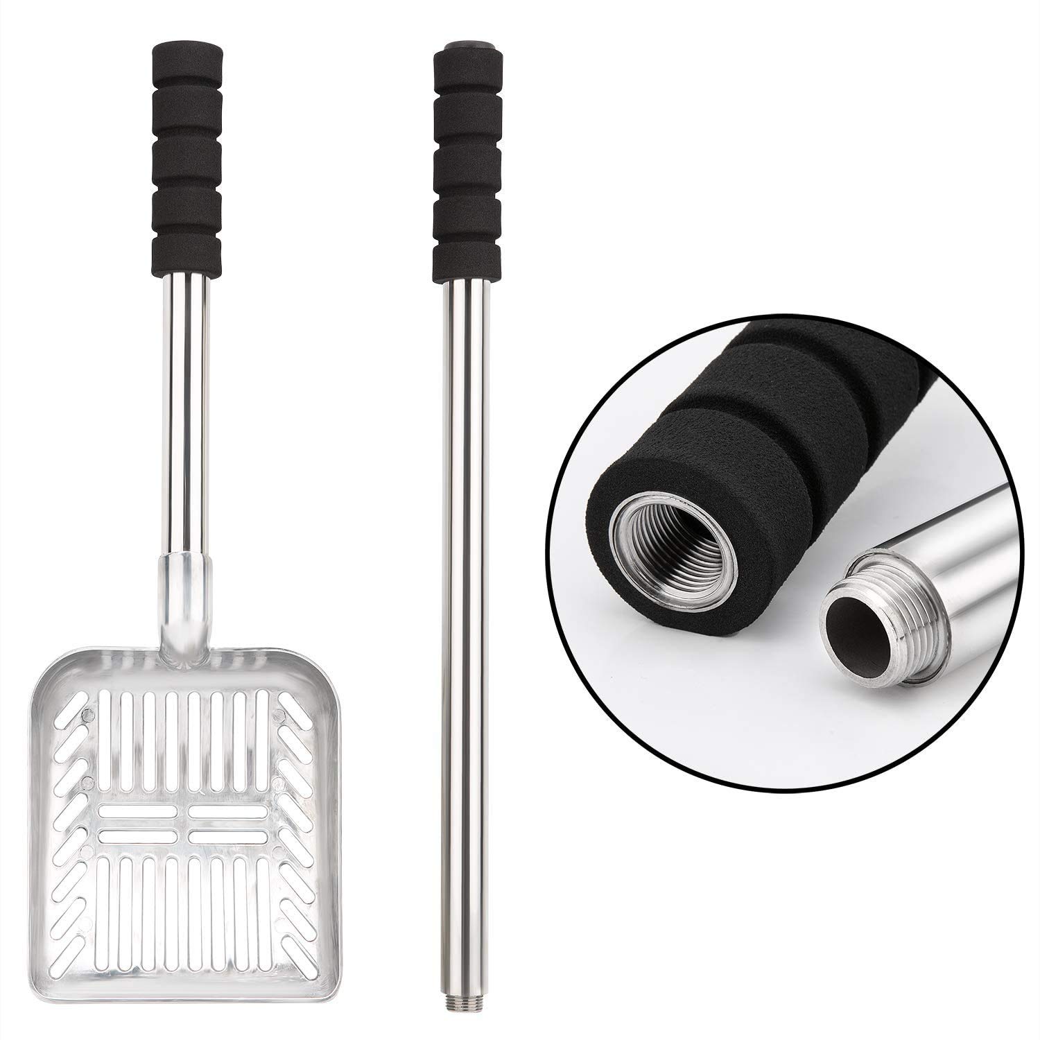Yangbaga Metal Cat Litter Scoop with Deep Shovel&Long Handle,Detachable Stainless Steel Non-Stick Litter Sifter with Foam Padded Grip, No Bending Back Heavy Duty Cat Litter Scooper