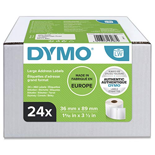 Dymo 36 mm x 89 mm LW Large Address Labels, 24 Rolls of 130 Easy-Peel Labels (3120 Labels), Self-Adhesive, for LabelWriter Label Makers, Authentic