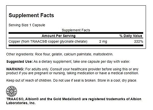 Swanson Albion Chelated Copper 2 Milligrams 60 Capsules (2 Pack)