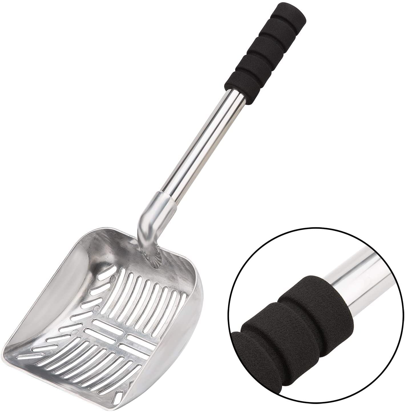 Yangbaga Metal Cat Litter Scoop with Deep Shovel&Long Handle,Detachable Stainless Steel Non-Stick Litter Sifter with Foam Padded Grip, No Bending Back Heavy Duty Cat Litter Scooper