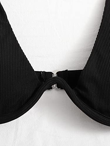 Verdusa Women's 2 Piece Triangle Bikini High Cut Bathing Suit Swimwear Black M