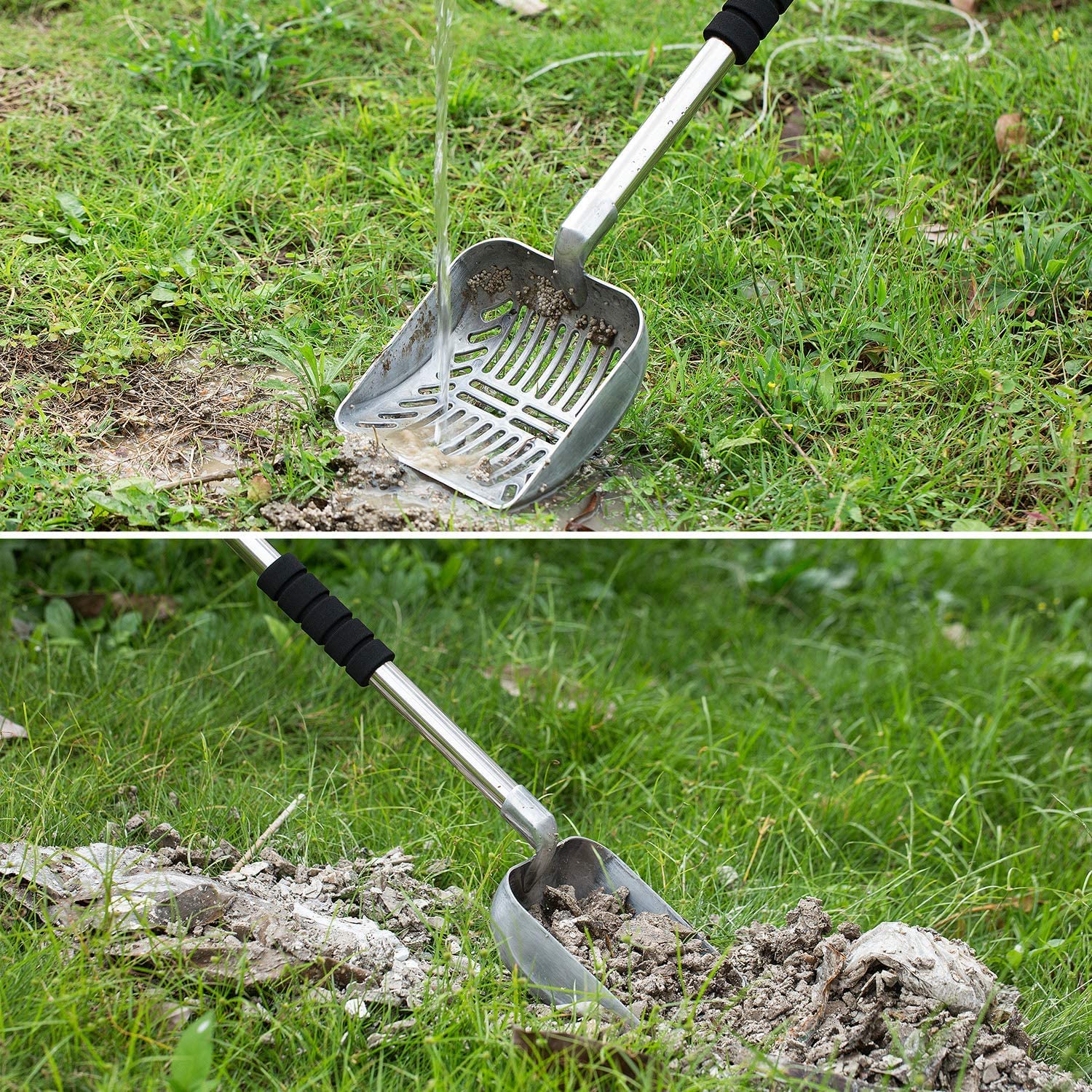 Yangbaga Metal Cat Litter Scoop with Deep Shovel&Long Handle,Detachable Stainless Steel Non-Stick Litter Sifter with Foam Padded Grip, No Bending Back Heavy Duty Cat Litter Scooper